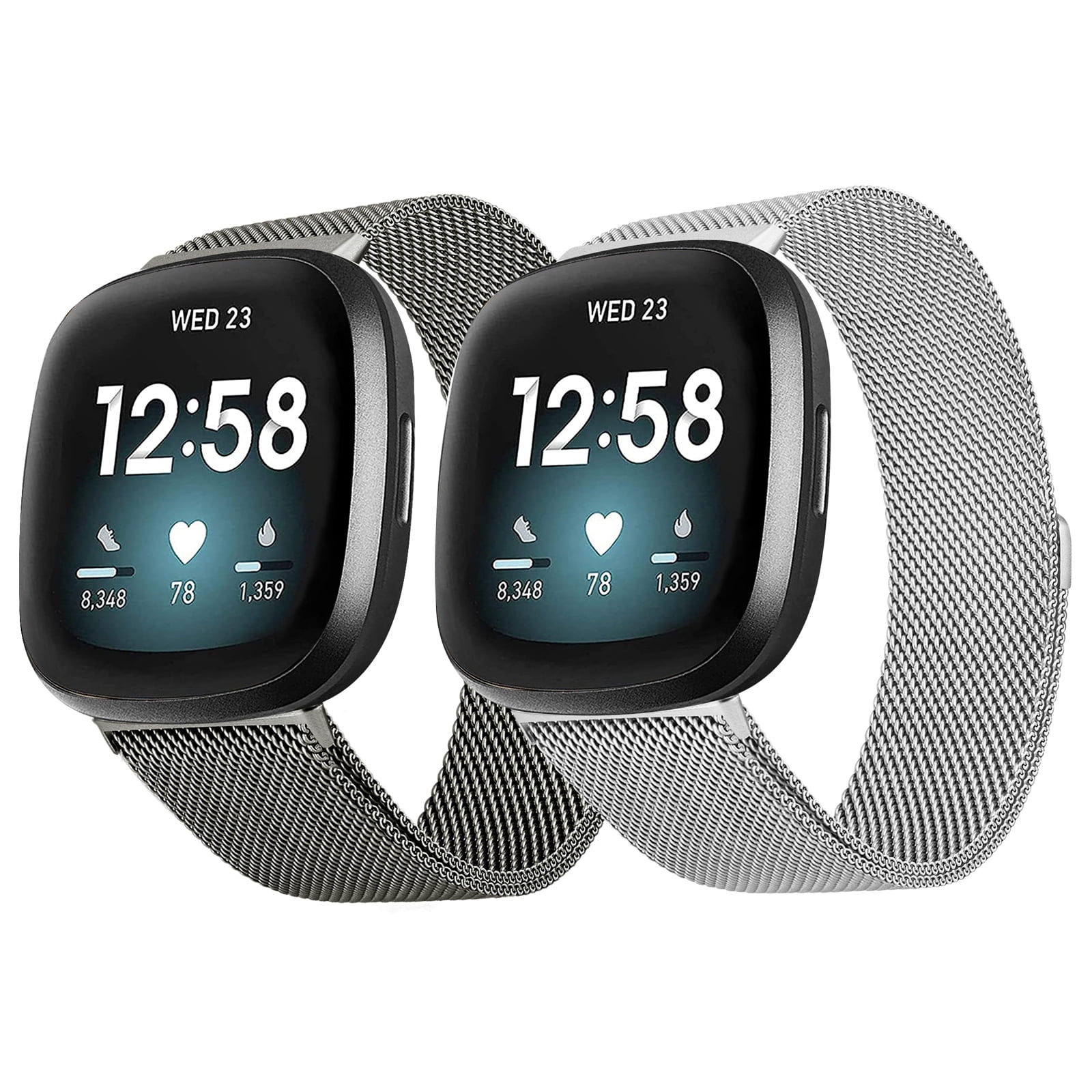 POHNUI 2 Pack Metal Bands Compatible with Fitbit Versa 3/4, Sense 2 ...