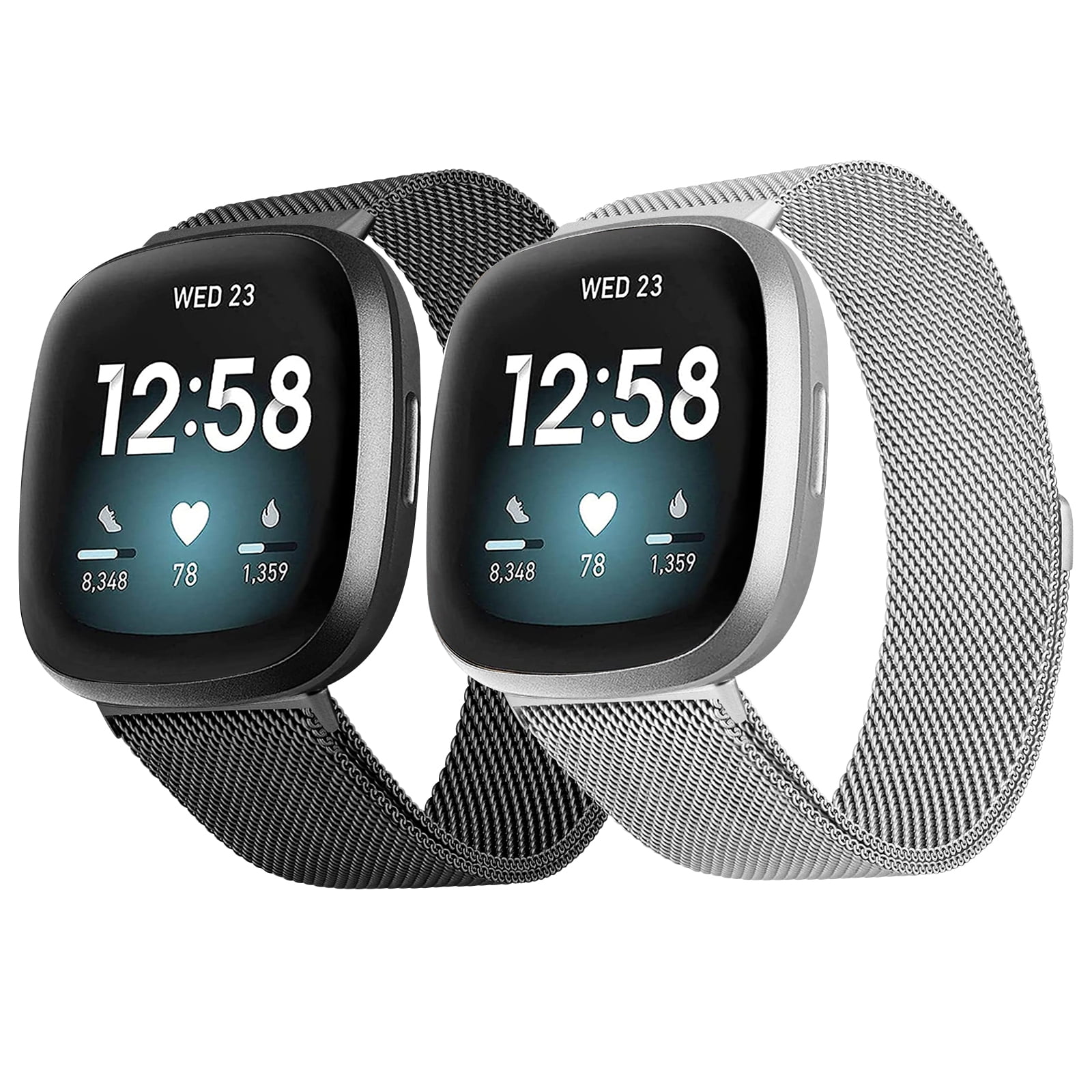 2 Pack Metal Bands Compatible With Fitbit Versa 3/ Versa 4/Fitbit Sense ...