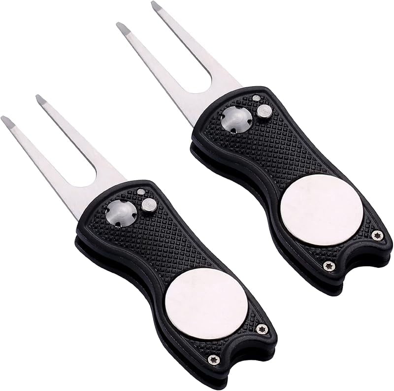 2 Pack Metal Foldable Golf Divot Tool with Pop-up Button & Magnetic ...
