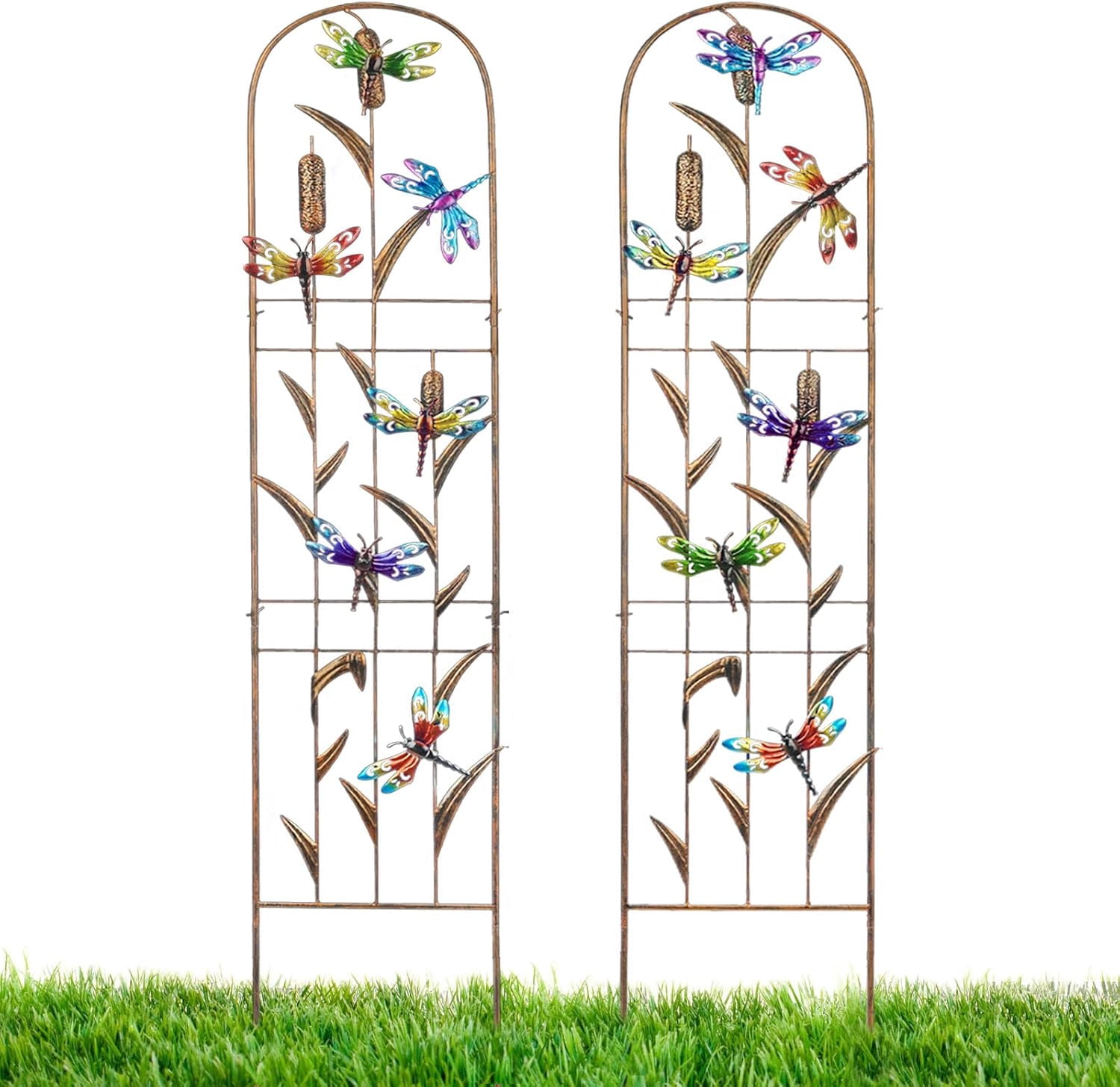 2 Pack Metal Garden Trellis with Colorful Dragonfly 60 Inch High ...