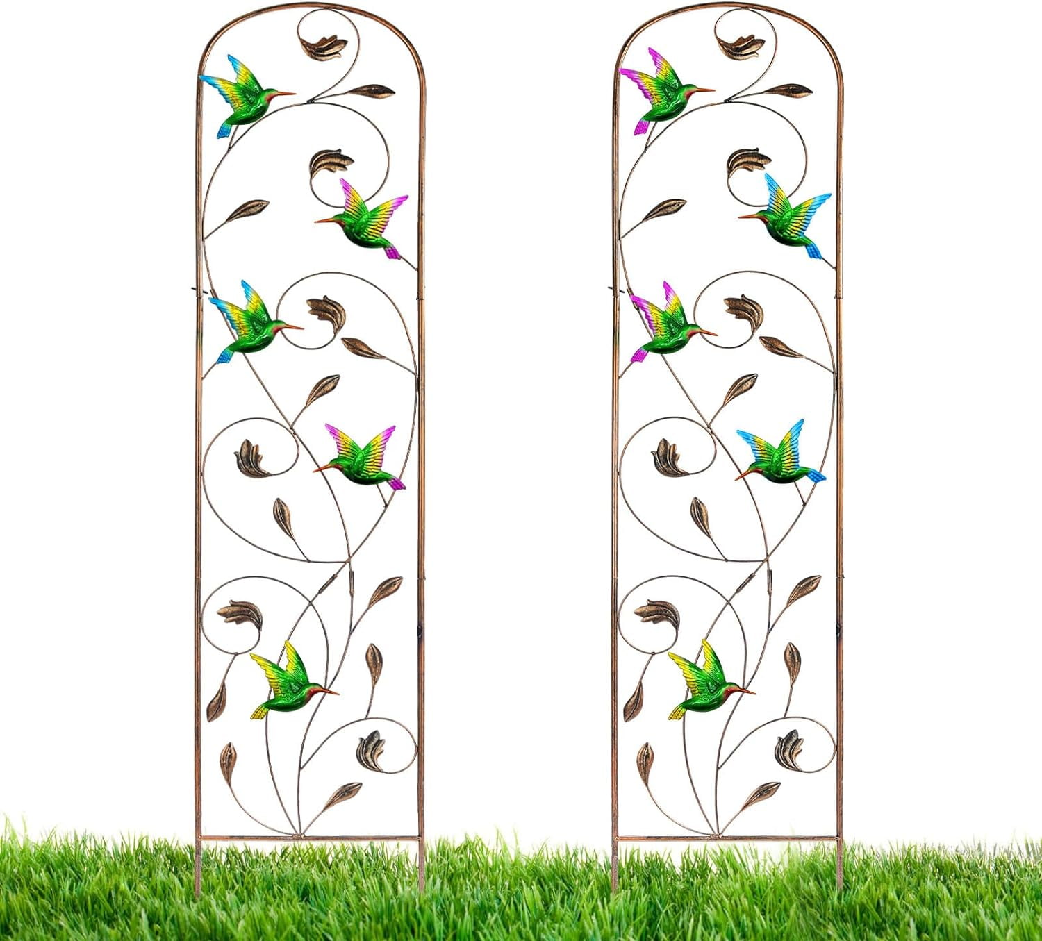 2 Pack Metal Garden Trellis with Colorful Hummingbird 60 Inch High ...