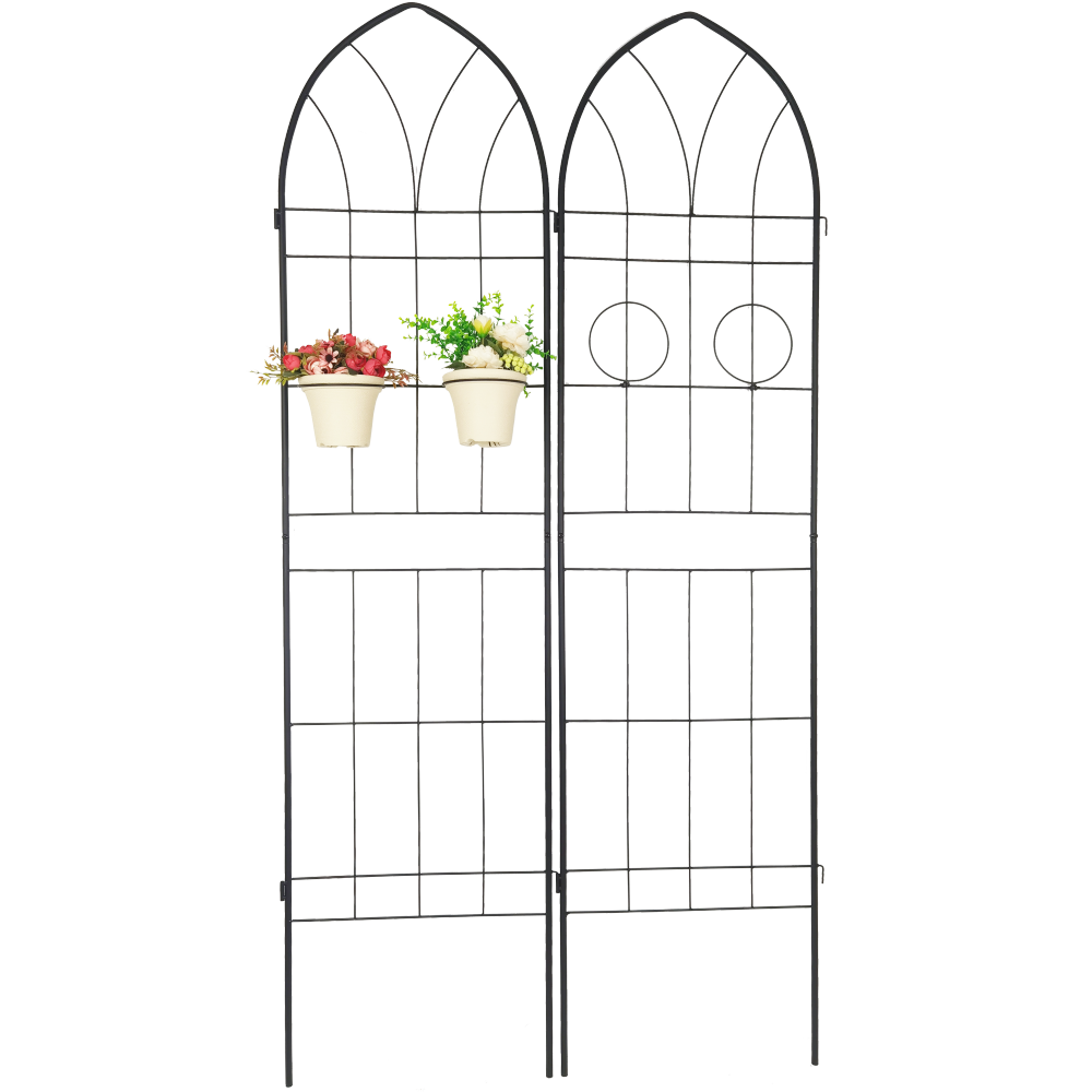2 Pack Metal Garden Trellis, Rose Trellis Netting Trellis with 4 Pot ...
