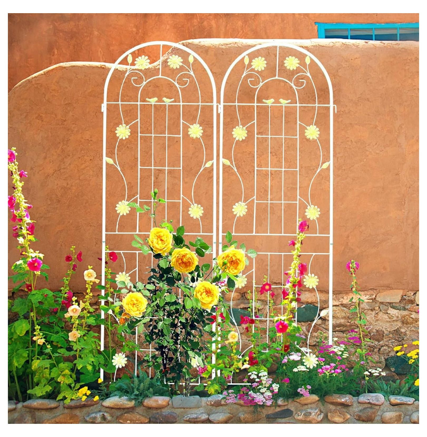 2 Pack Metal Garden Trellis for Climbing Plants 71" H Cream White ...