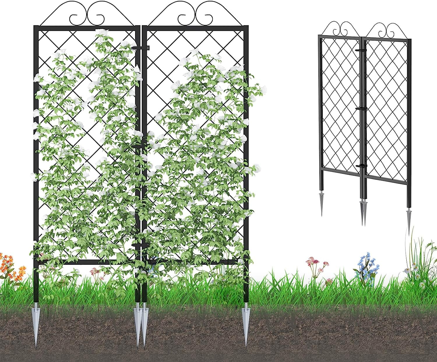 2 Pack Metal Garden Trellises for Climbing Plants, 53.5 Inch Tall Metal Fence Plant Support ...