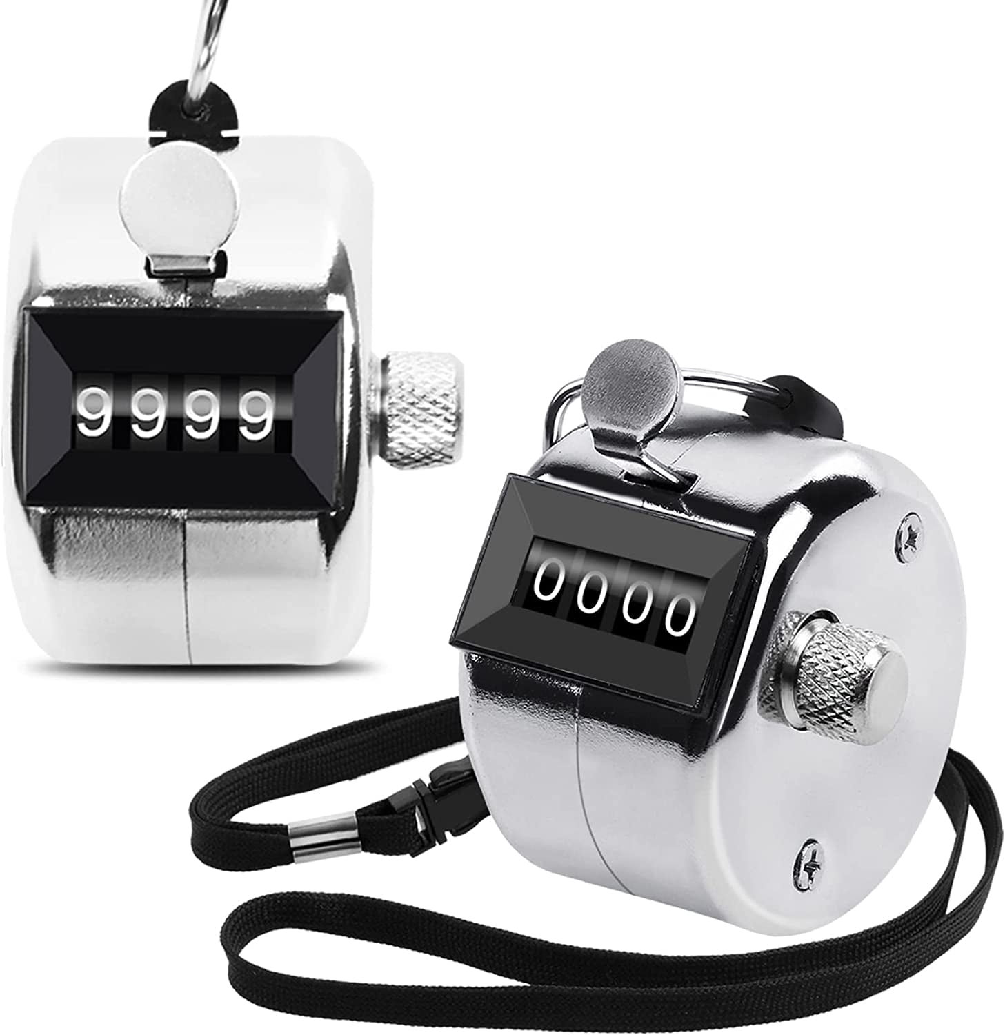2 Pack Metal Hand Counter Four-Digit Counter with Nylon Lanyard Silver ...