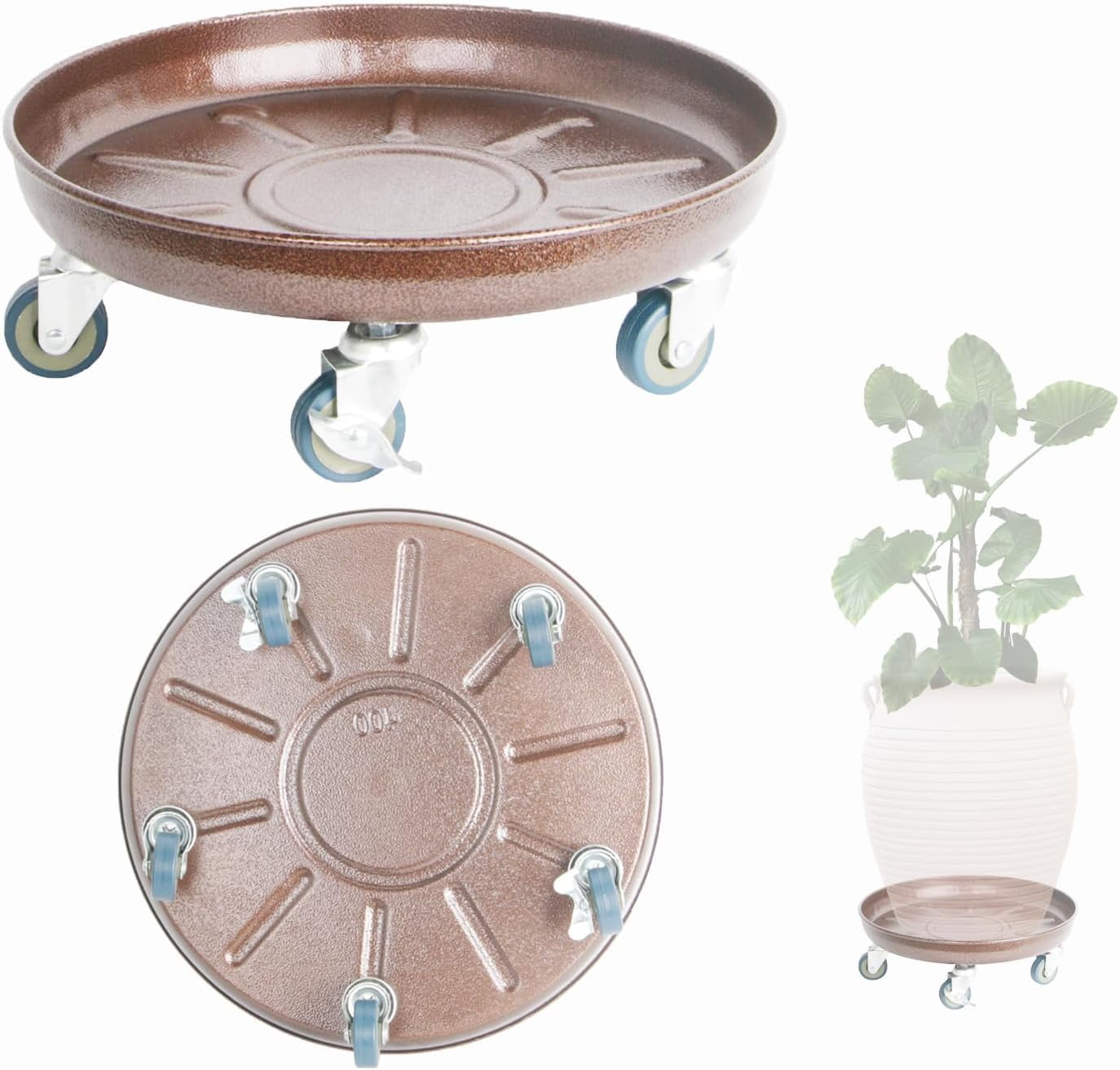 2 Pack Metal Heavy Duty Plant Caddy With Wheels 14 Inch, Round Suitable ...