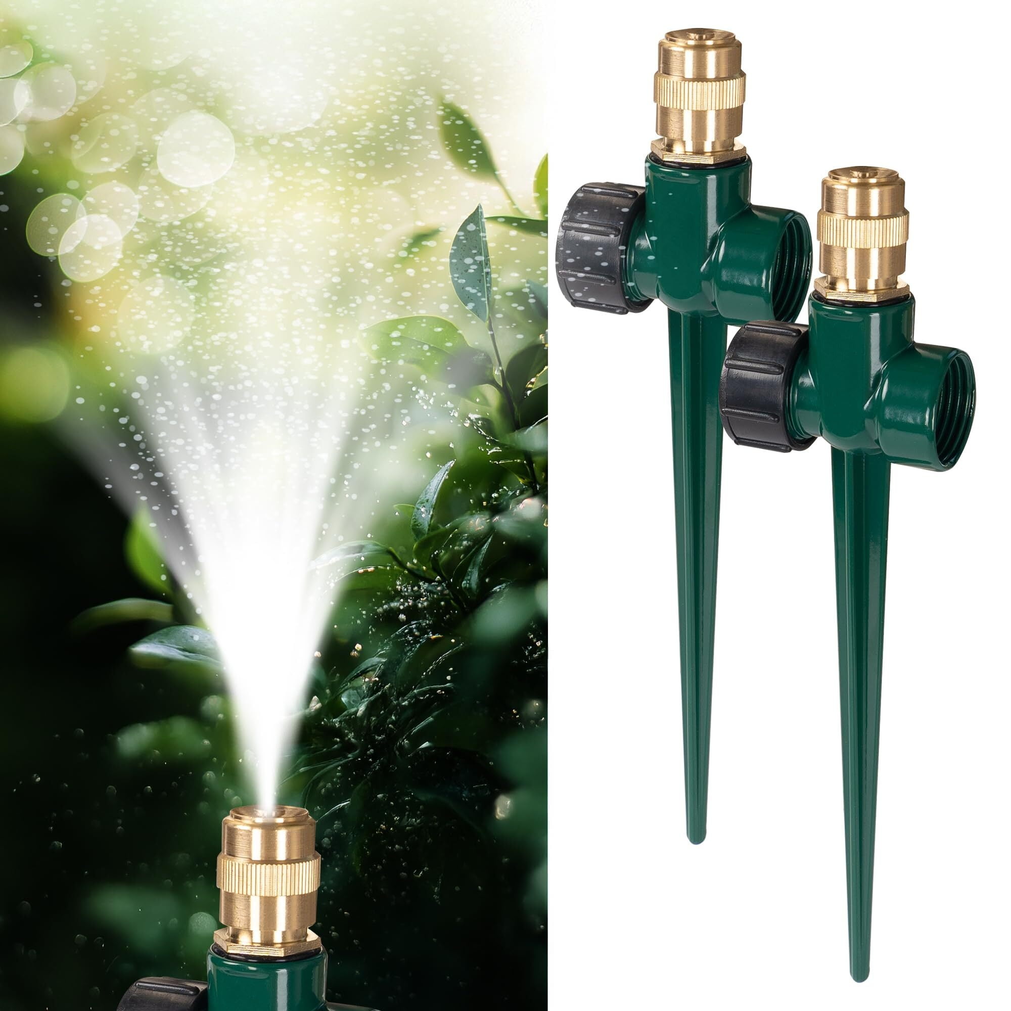 2 Pack Metal Lawn Sprinkler, Automatic Brass Sprinkler with Spike Base ...