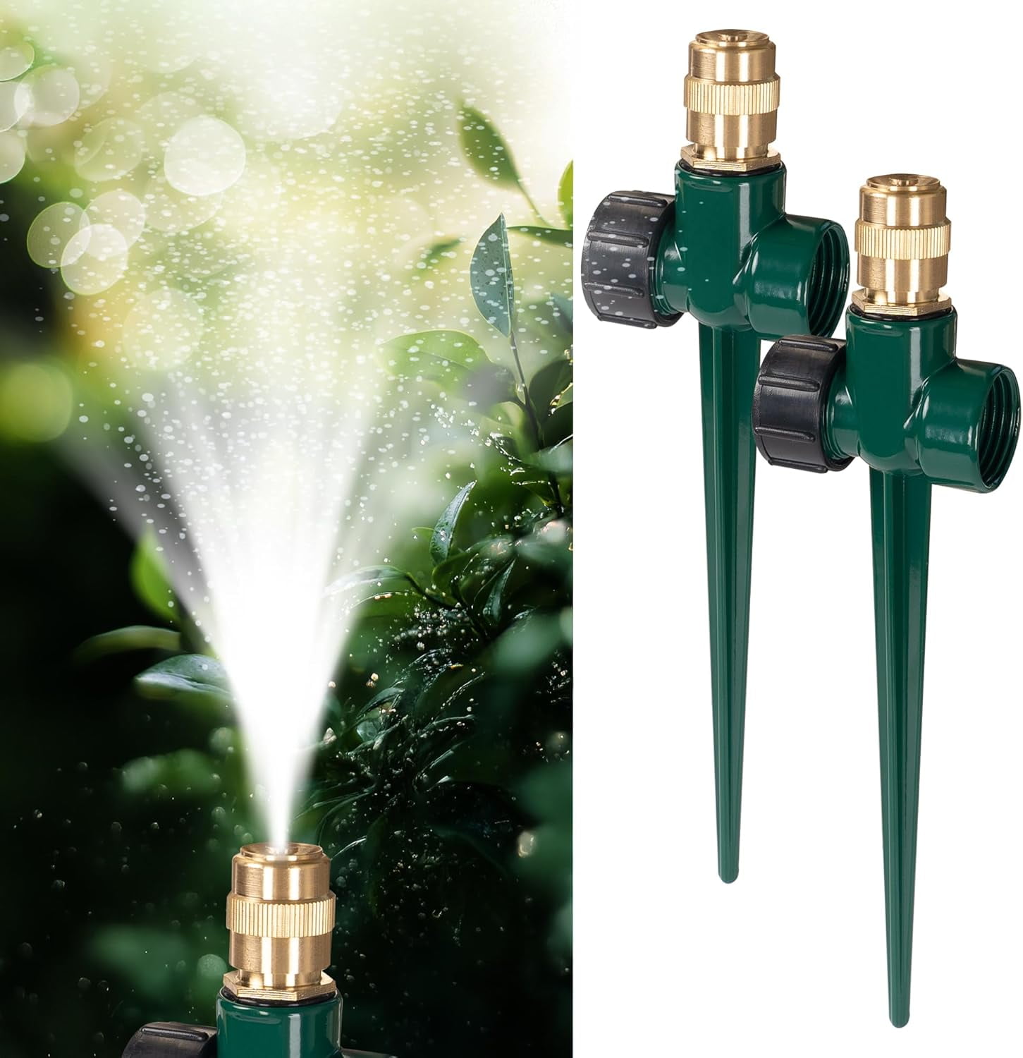 2 Pack Metal Lawn Sprinkler, Automatic Brass Sprinkler with Spike Base ...