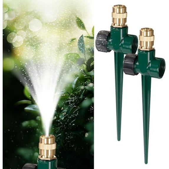2 Pack Metal Lawn Sprinkler, Automatic Brass Sprinkler with Spike Base ...