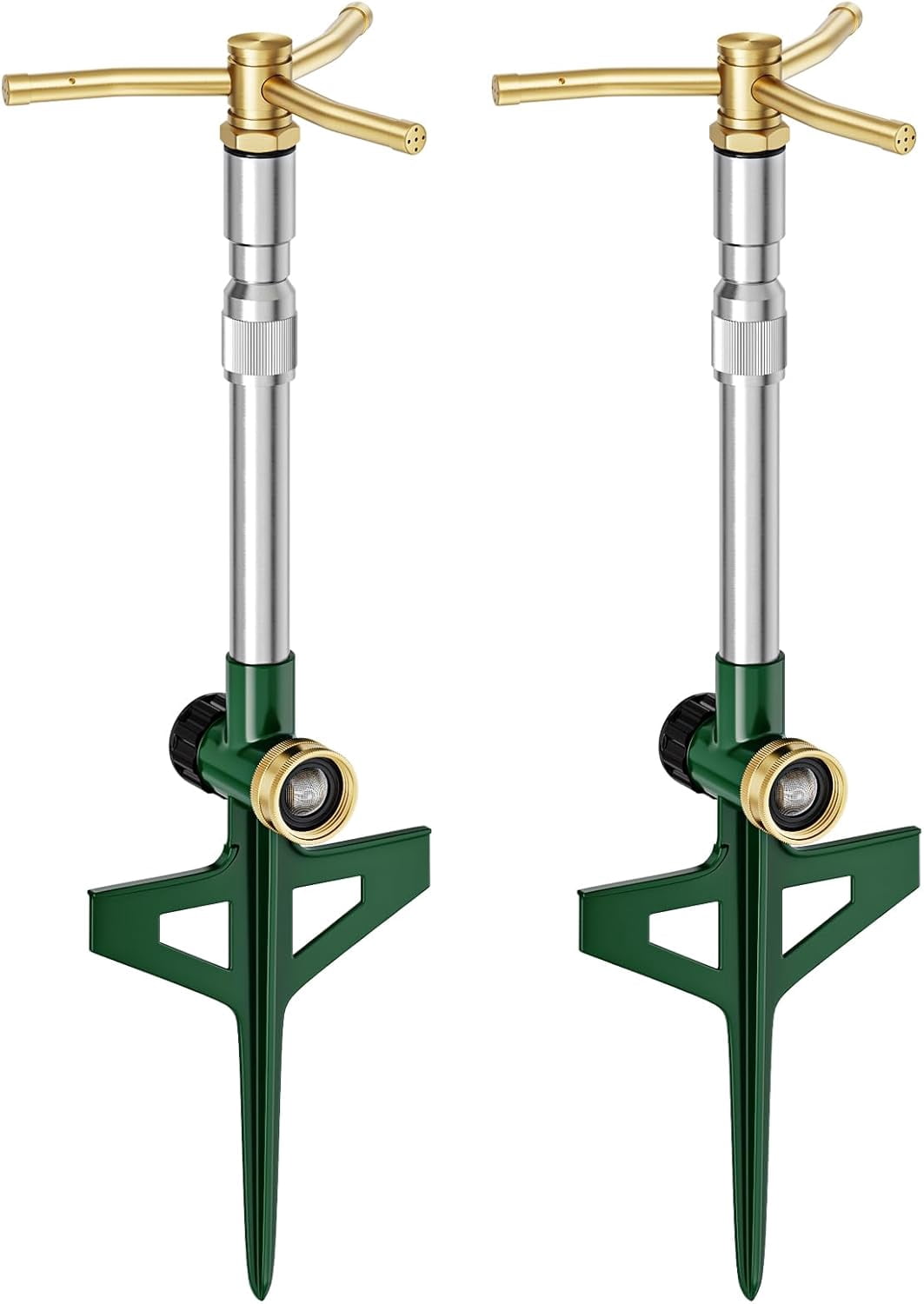 2 Pack Metal Lawn Sprinklers with Adjustable Telescoping Base, 3-Arm ...