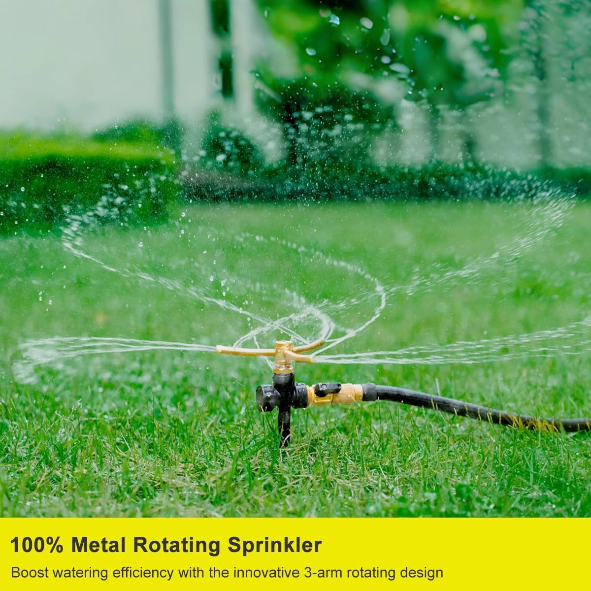 2 Pack Metal Lawn Sprinklers for Yard with Spike Base - 3-Arm Water ...