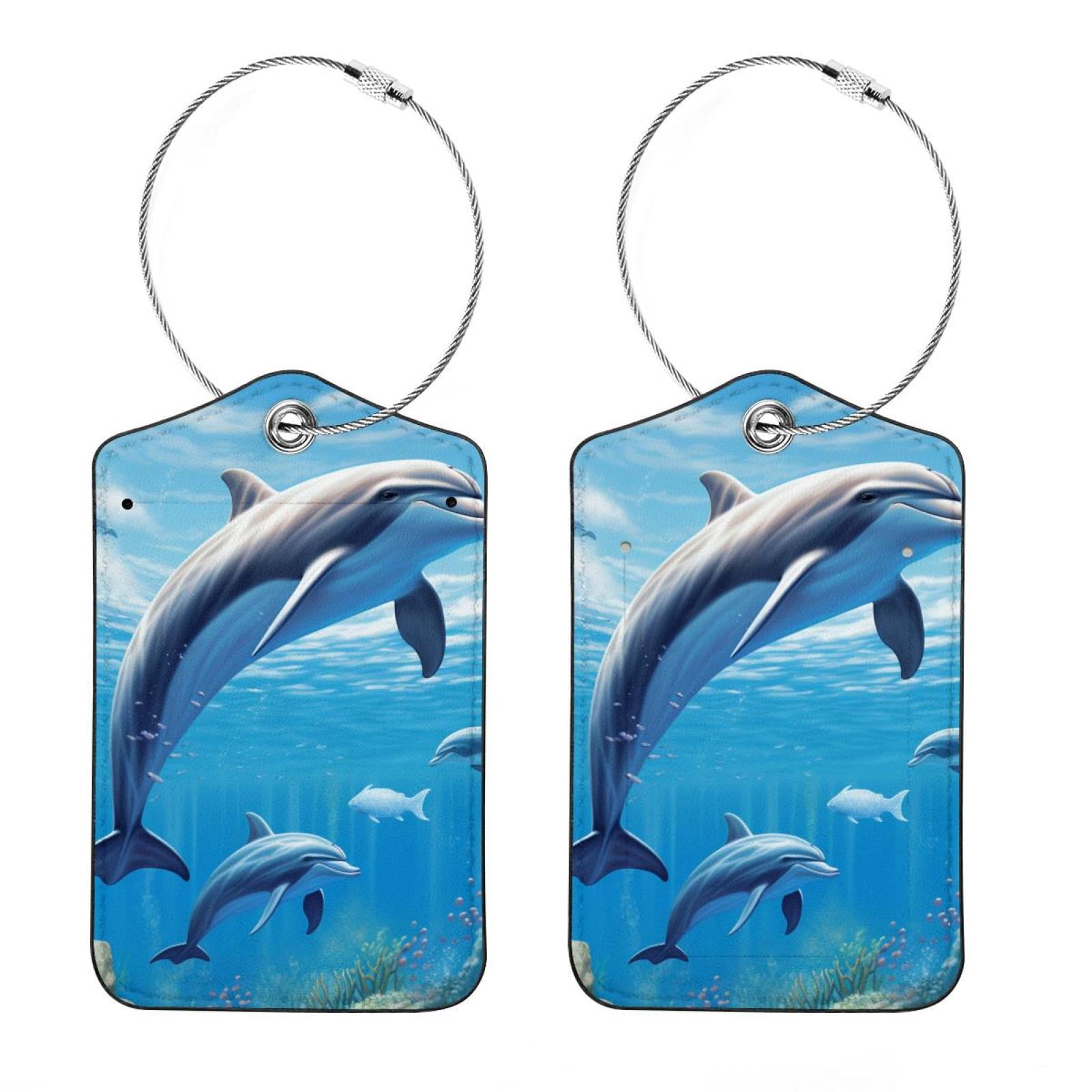 2-Pack Metal Loop Lock Luggage Tags with Privacy Flap Cover, Dolphin ...