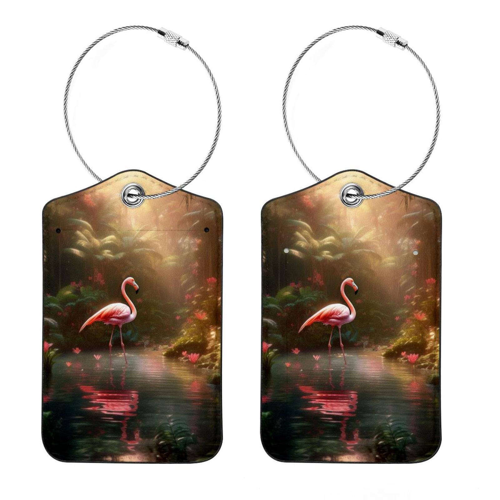 2-Pack Metal Loop Lock Luggage Tags with Privacy Flap Cover, Flamingo ...