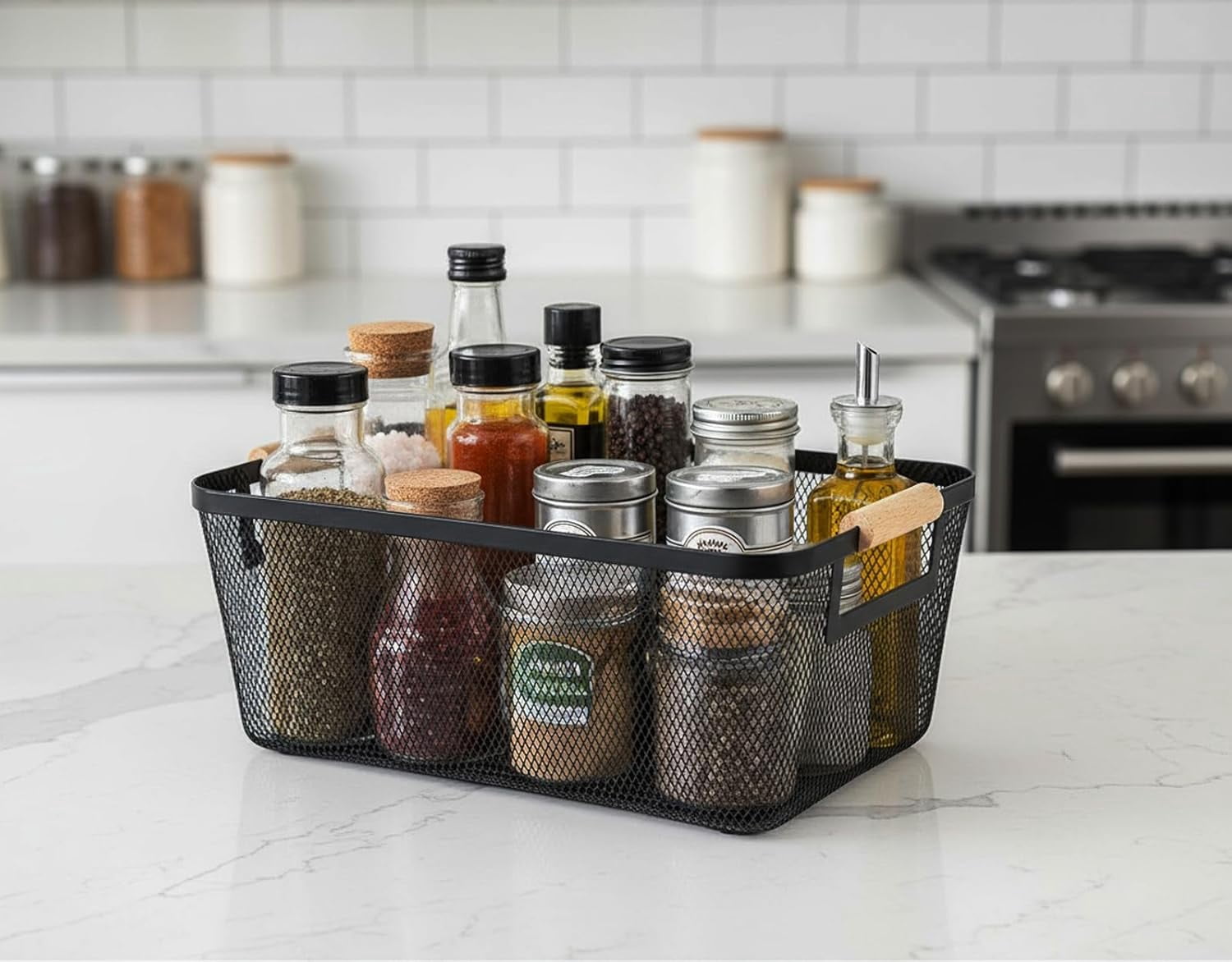 2-Pack Metal Mesh Basket, Large Wire Storage Organizer with Wood Handle ...