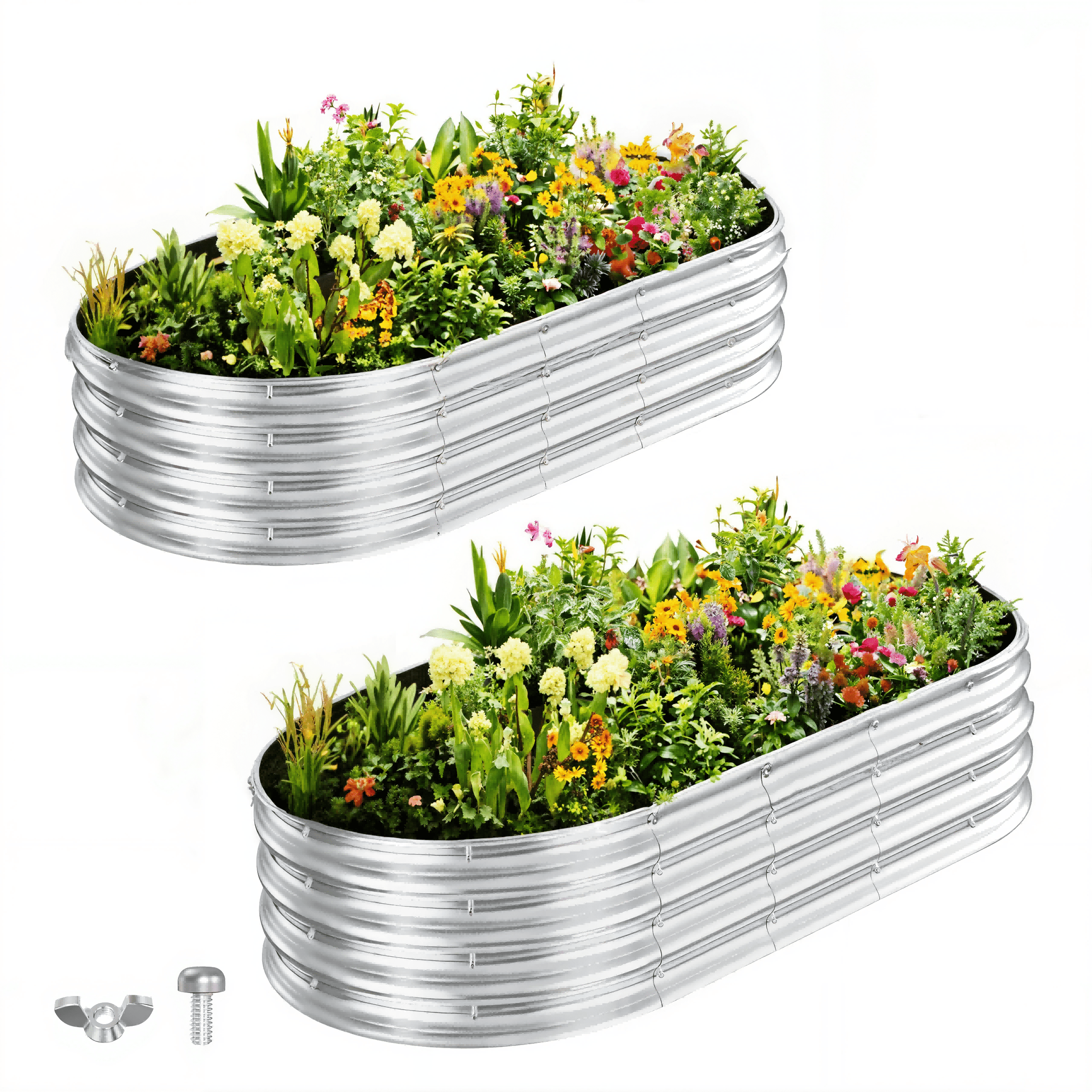 2 Pack 6x3x1FT Metal Oval Raised Garden Beds, Galvanized Raised Garden ...