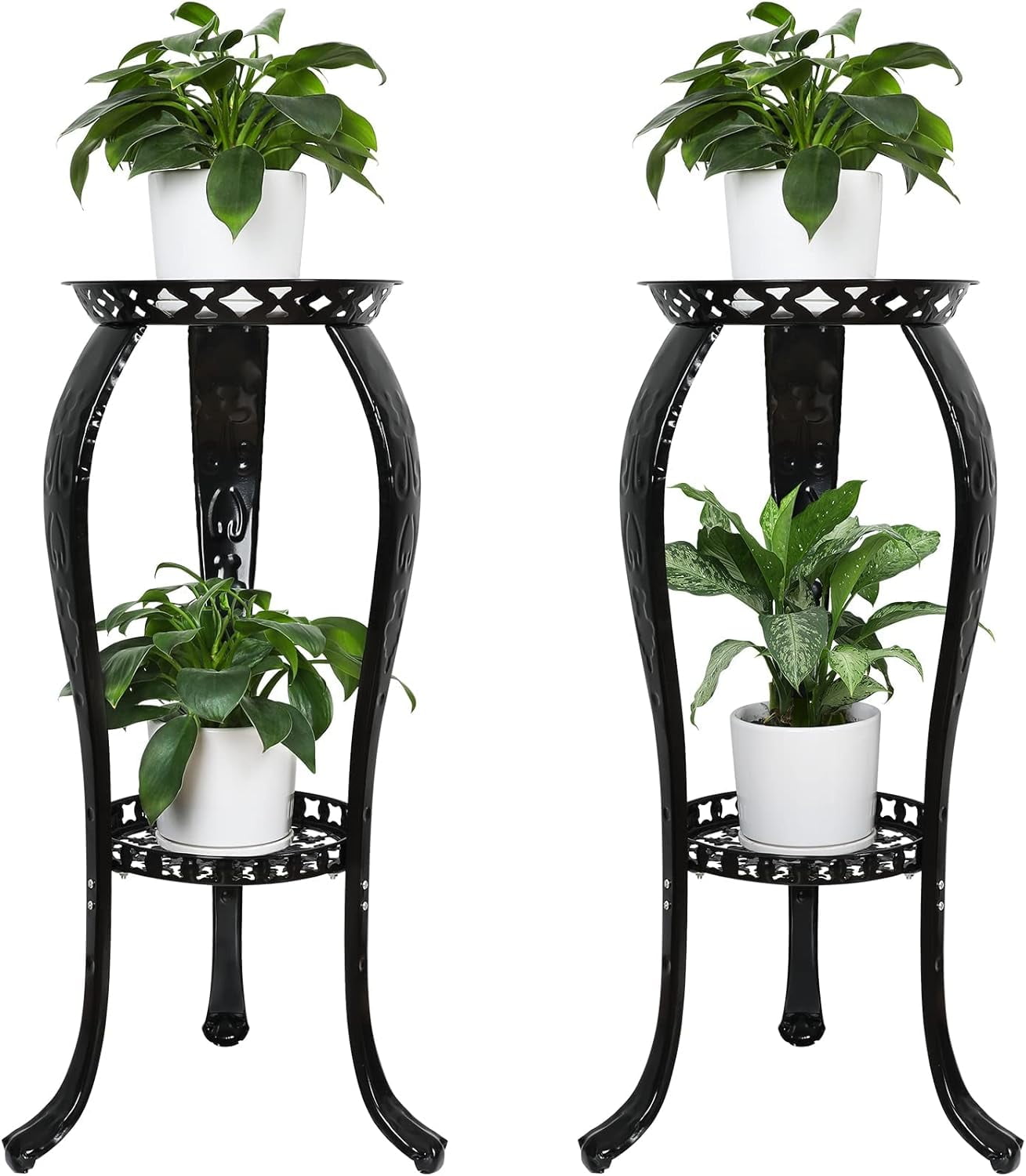 2 Pack Metal Plant Stand Indoor Outdoor,2 Tiers Rustproof Plant Shelf ...