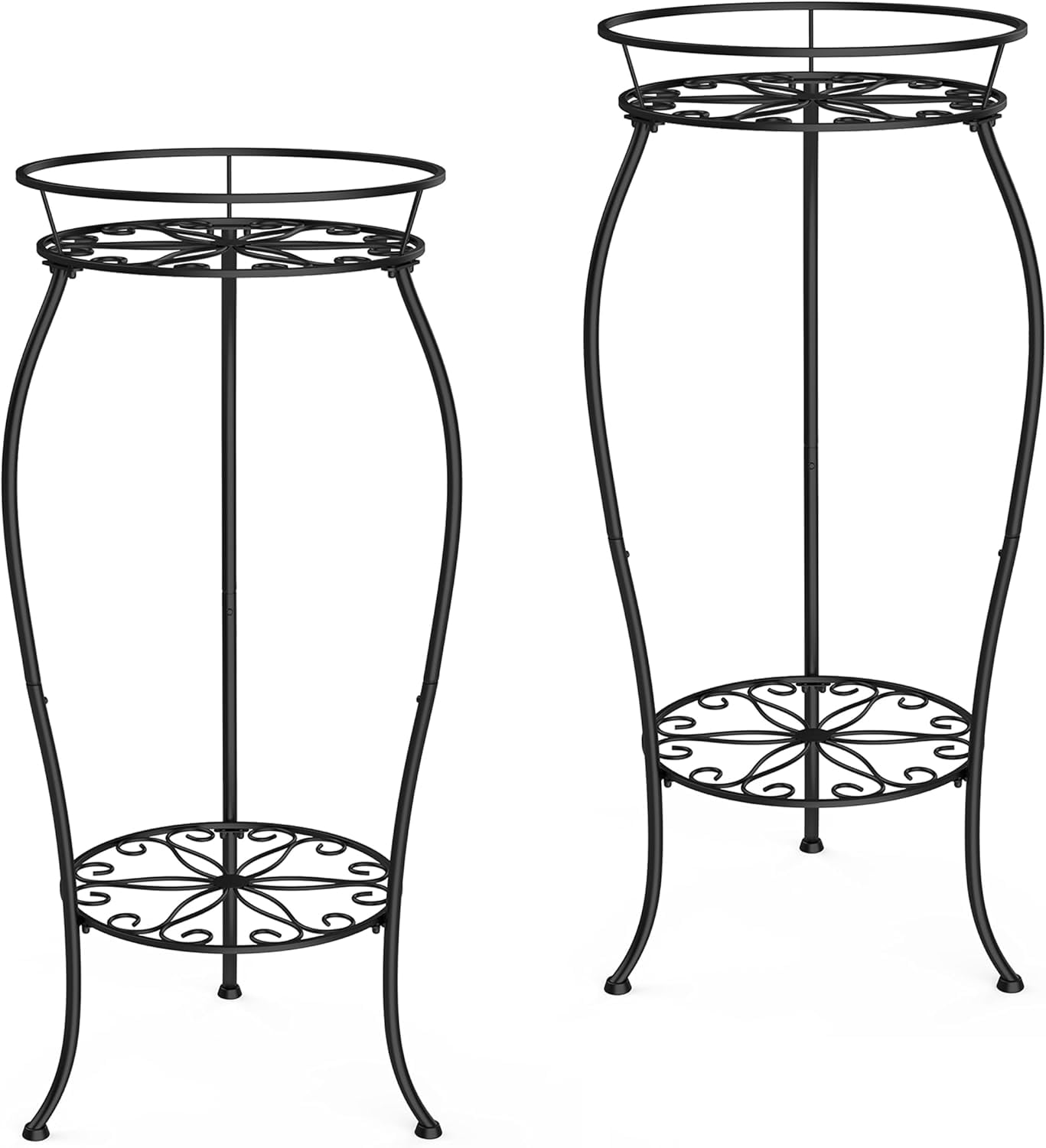 2 Pack Metal Plant Stands, Tall Planter Holder Indoor Outdoor, 2 Tier ...