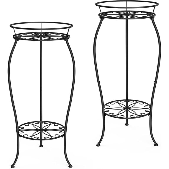 2 Pack Metal Plant Stands, Tall Planter Holder Indoor Outdoor, 2 Tier ...