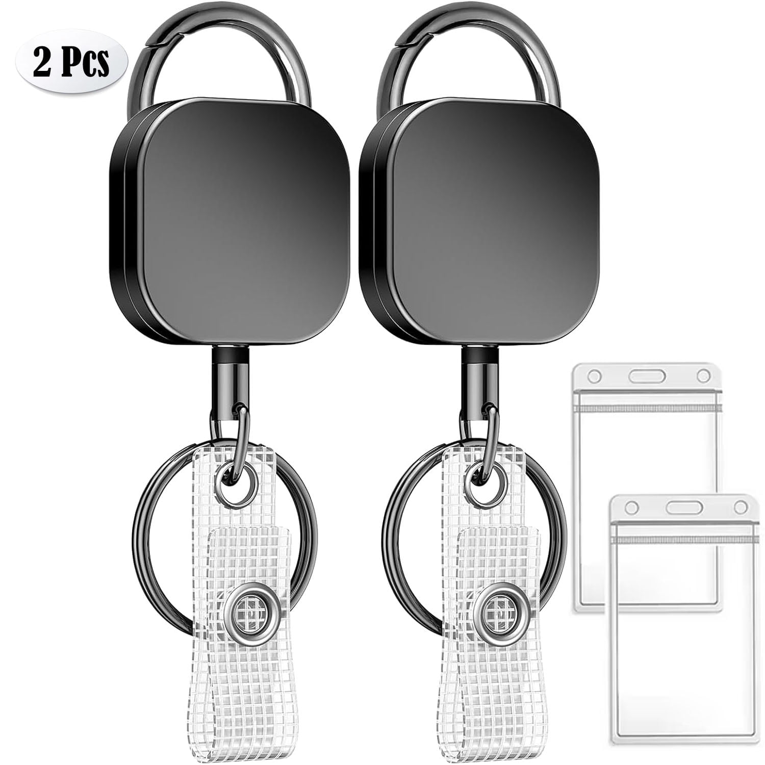 2 Pack Metal Retractable Keychain Set - Heavy Duty Retractable Badge ...