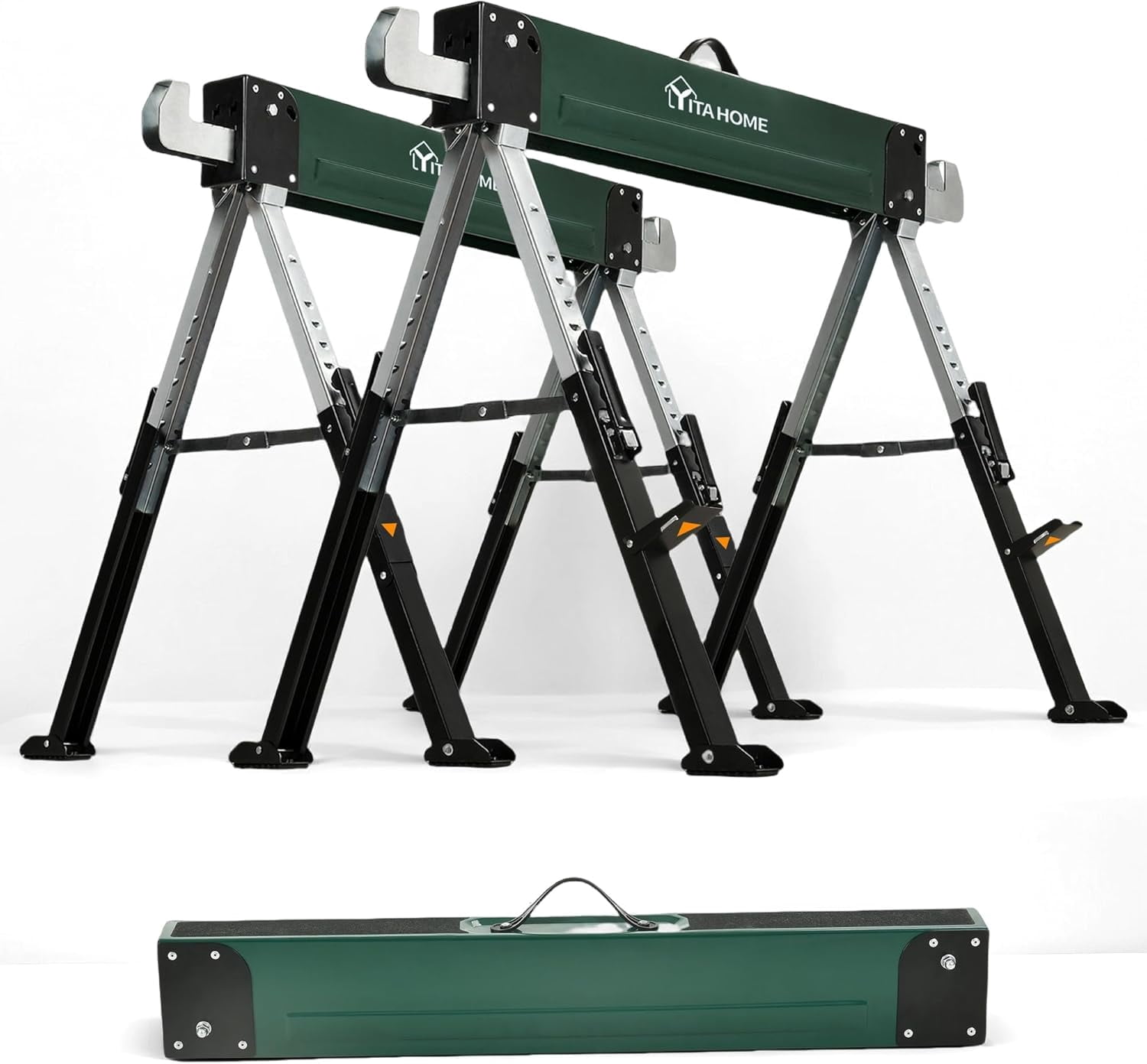 2-Pack Metal Sawhorse Stands with Heavy Duty Folding Legs 8 Adjustable ...