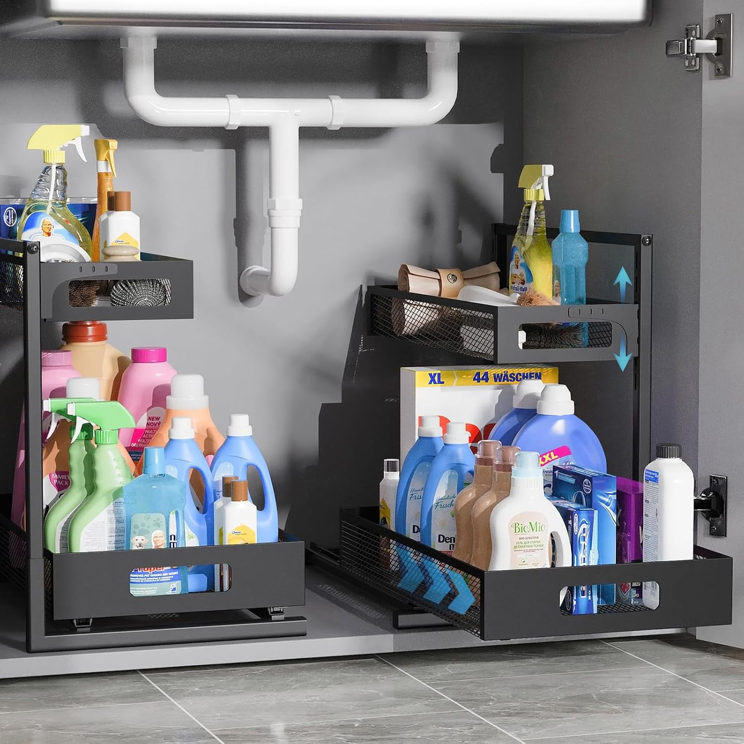 2 Pack Metal Under Sink Organizer,Cabinet Organizer with Smooth Glider ...