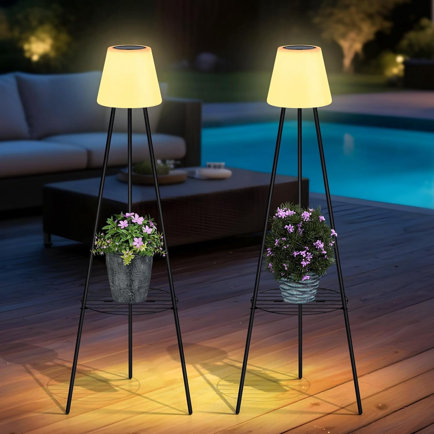 2 Pack Metal Solar Floor Lights Outdoor with Plant Stands, 41.3'' Solar ...