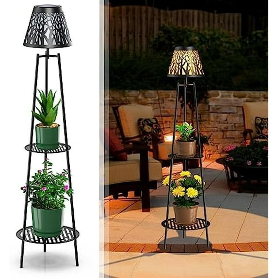 2 Pack Metal Solar Floor Lights Outdoor with Plant Stands, 45.5'' Solar ...