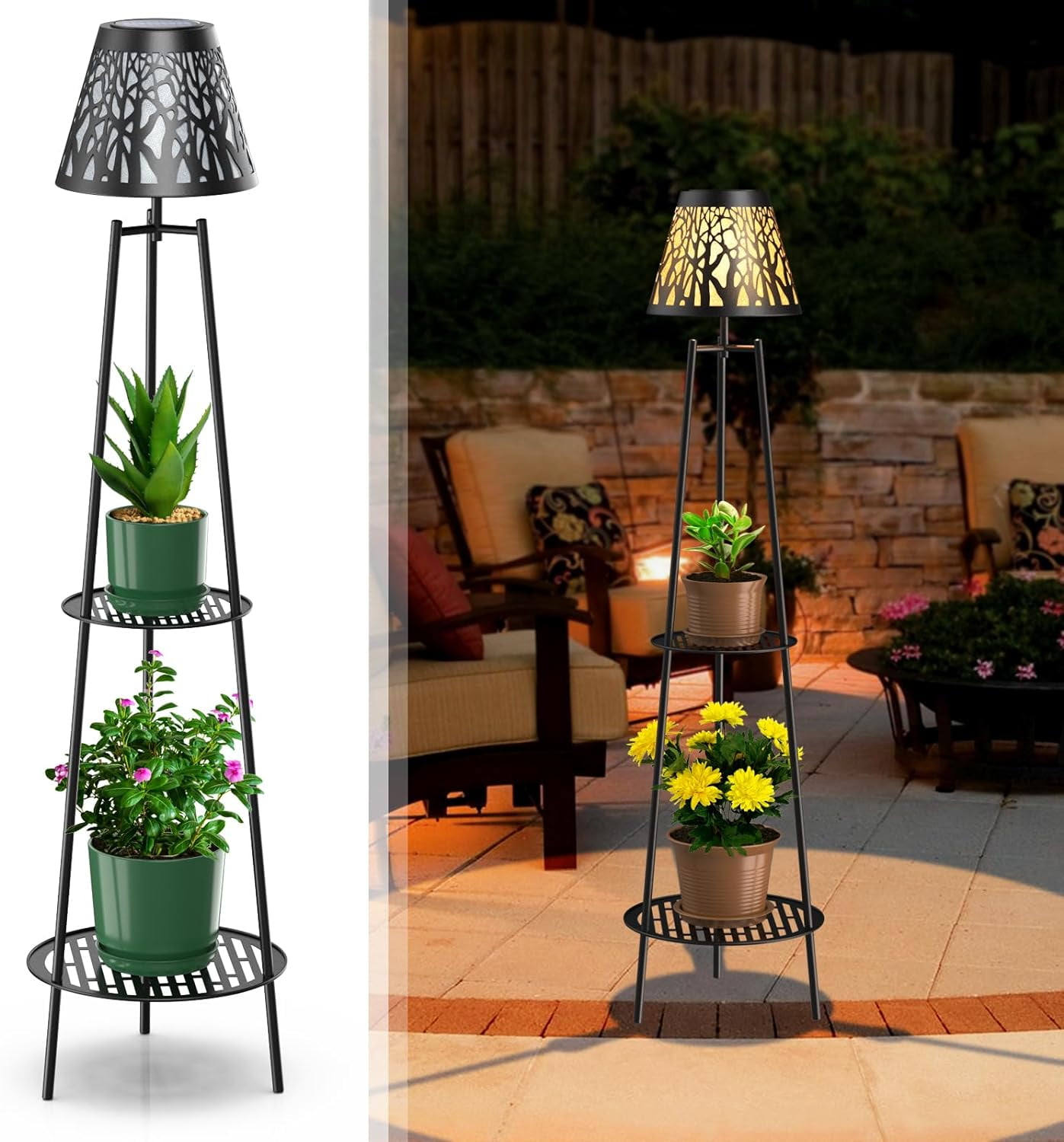 2 Pack Metal Solar Floor Lights Outdoor with Plant Stands, 45.5'' Solar ...