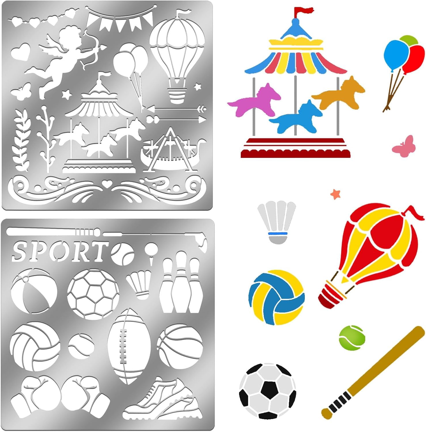2 Pack Metal Sports Play Stencil Pyrography Stencils Template for Wood ...