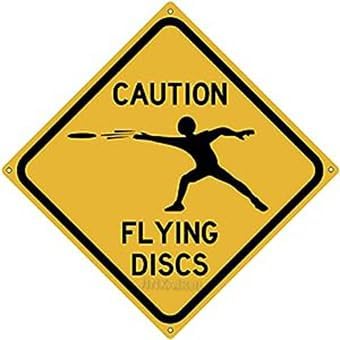 2 Pack Metal Tin Caution Flying Discs Road Disc Golf Sign - 12" x 12 ...