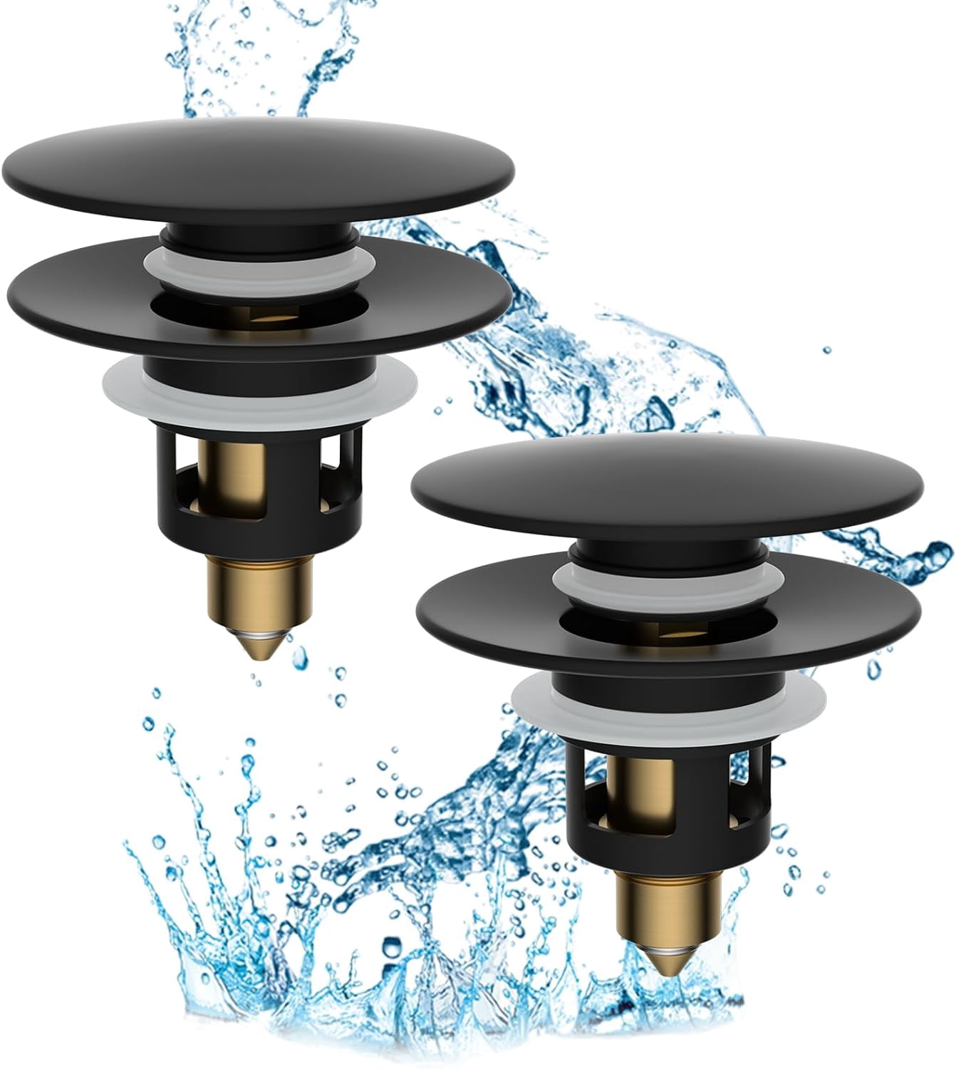 2 Pack All Metal Upgraded Bathroom Sink Stopper, Universal Pop Up Sink ...