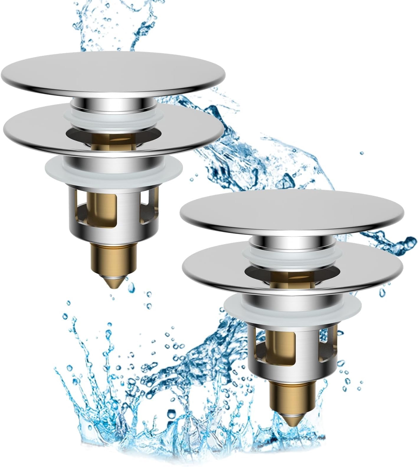 2 Pack Metal Upgraded Bathroom Sink Stopper, Universal Pop Up Sink ...