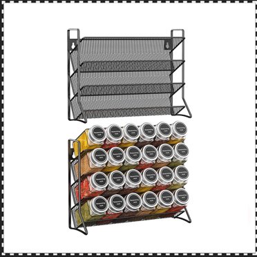 2-Pack Free Standing & Wall-Mount Black Metal Spice Racks - Holds 24 ...