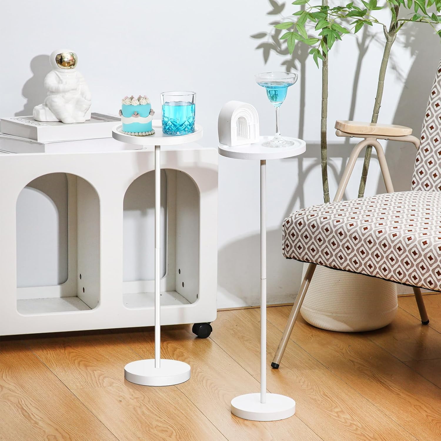 2 Pack Metal Wooden Drink Table Small Martini Cocktail Table Round ...