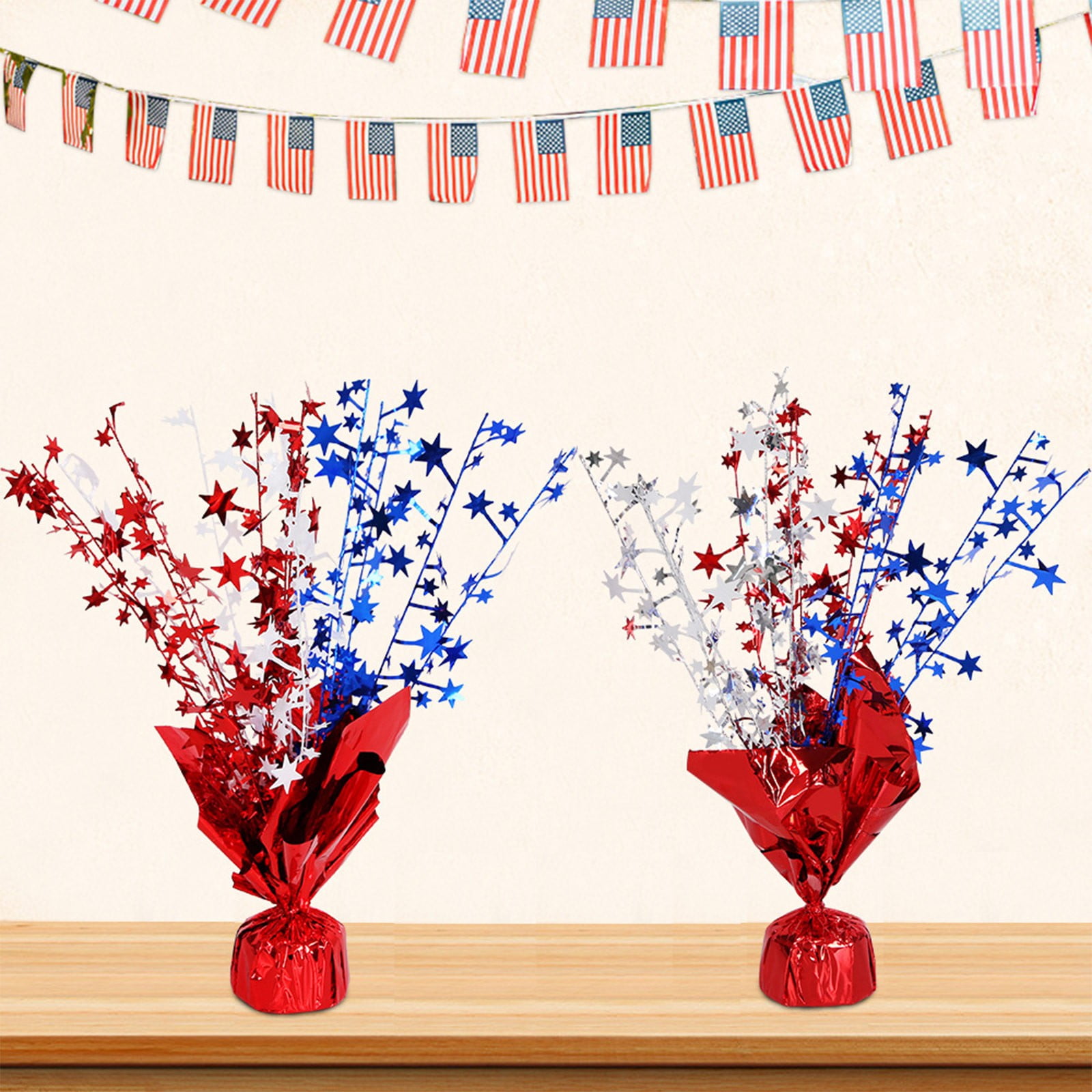 2 Pack Metallic Plastic Patriotic Spray Centerpiece with Red White and ...