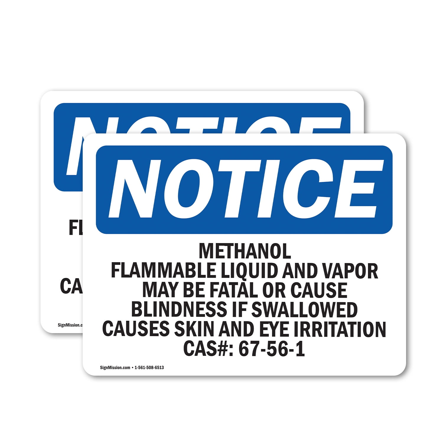 (2 Pack) Methanol Flammable Liquid And Vapor May OSHA Notice Sign ...