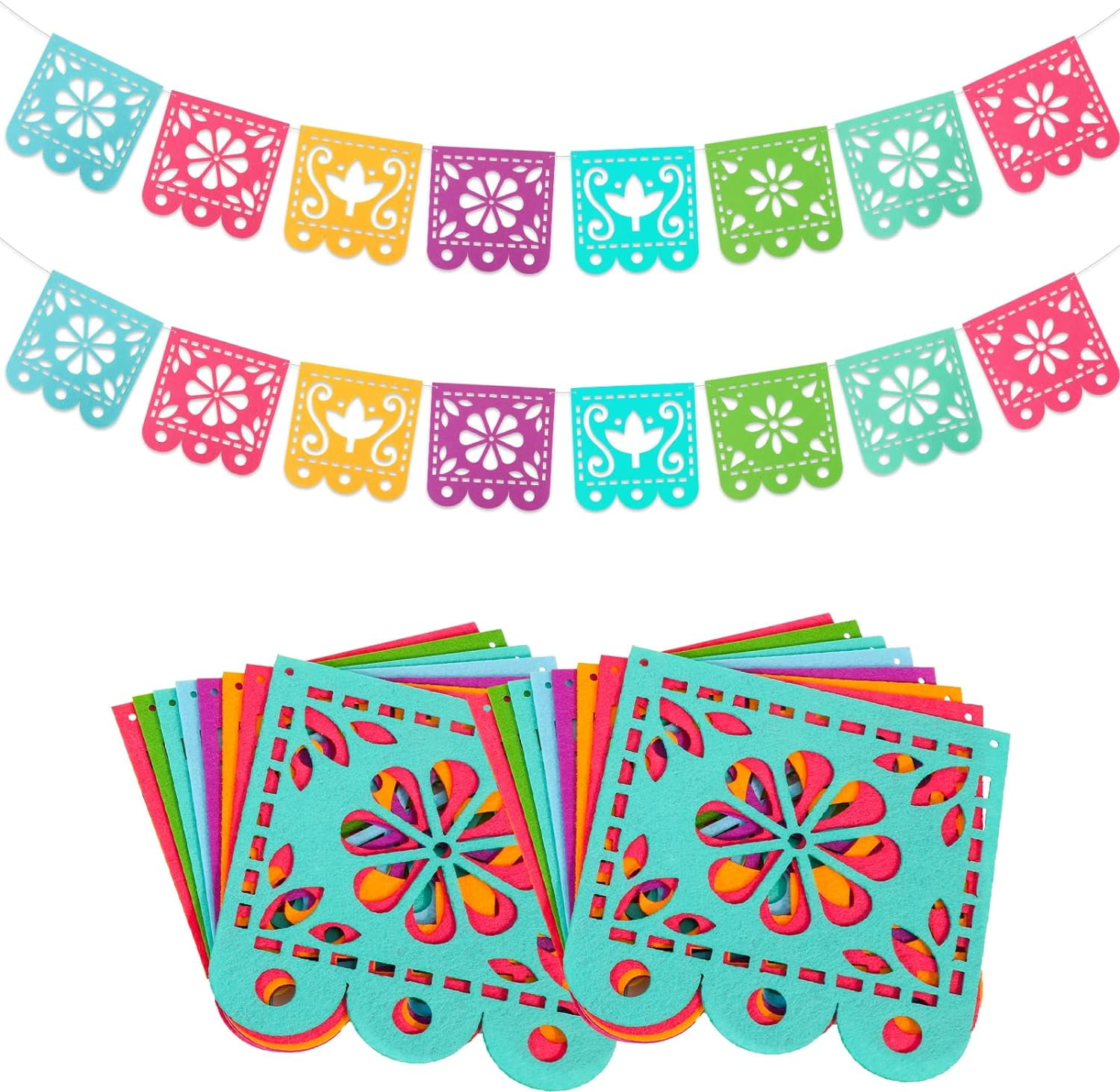 2 Pack Fiesta Banner Colorful Felt Papel Picado Banner for Party Cinco ...