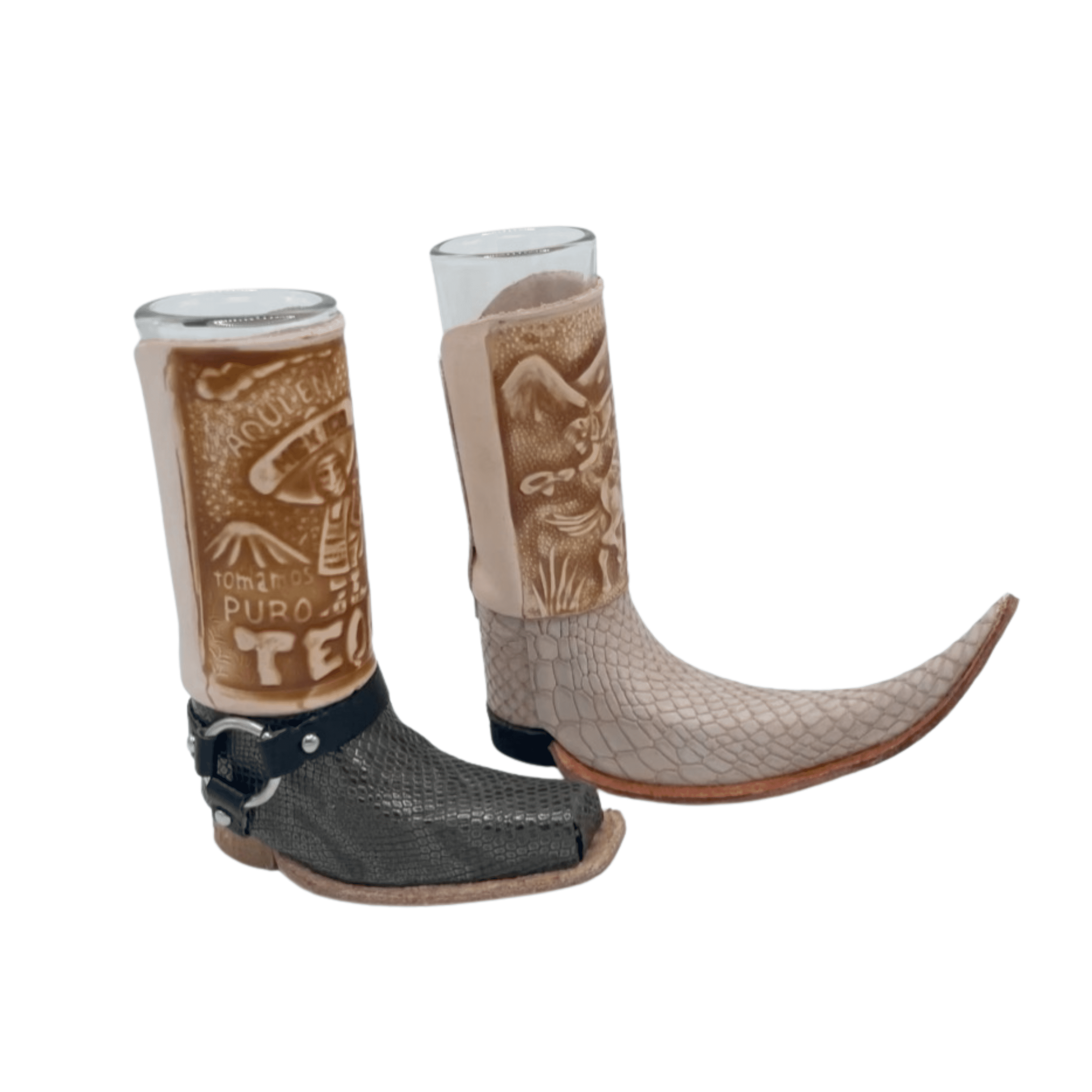 (2 Pack) Mexican Leather Mini Boot Tequila Shot - Mix Original Artisan ...