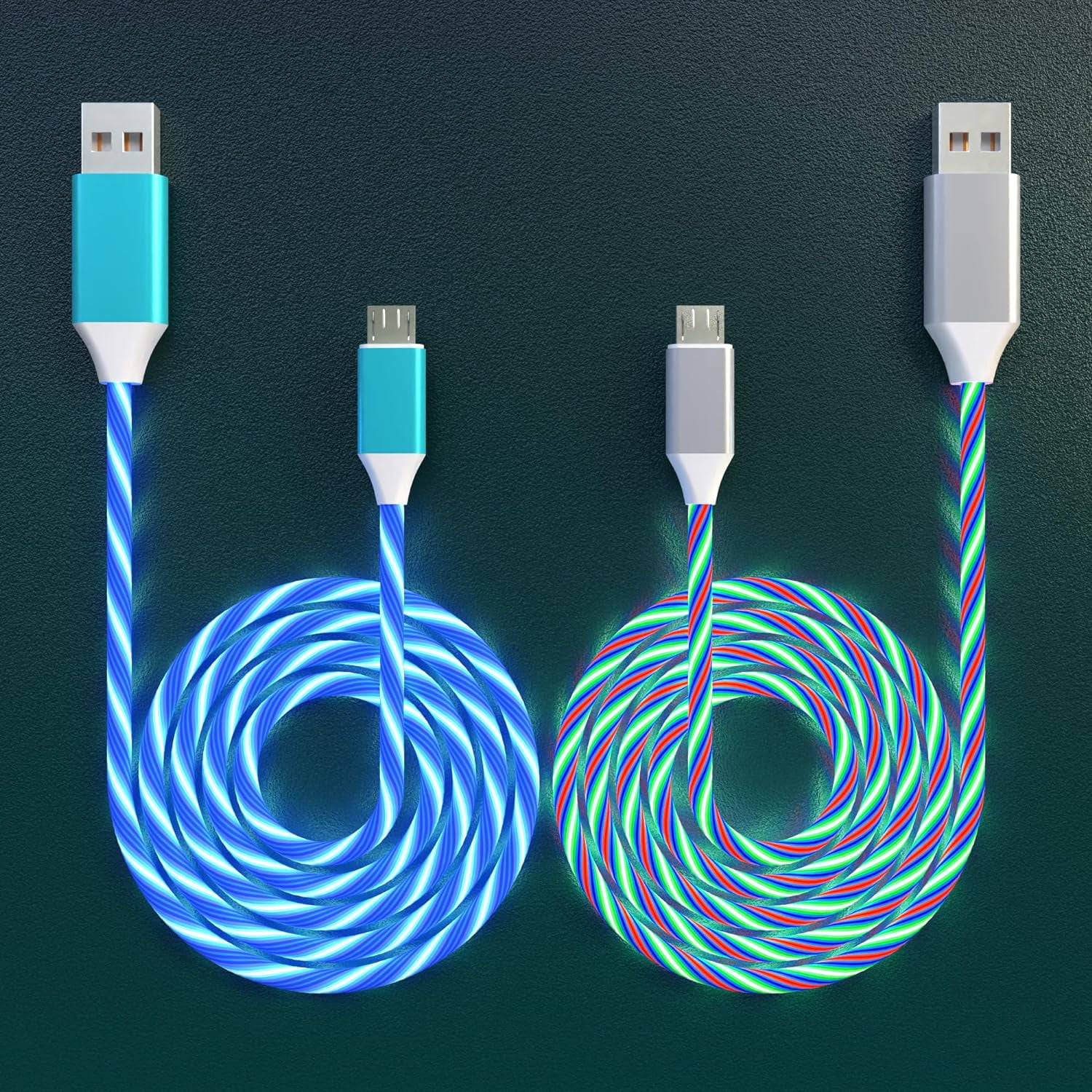 2 Pack Micro USB Cable Android Charger, Led Light Up Glowing Micro USB ...
