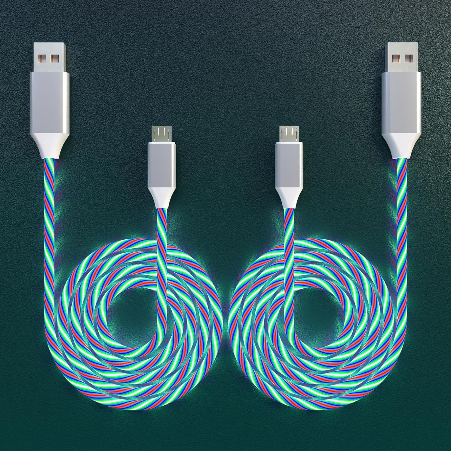 2 Pack Micro USB Cable Android Charger, Led Light Up Glowing Micro USB ...