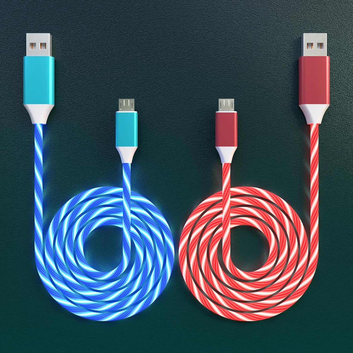 2 Pack Micro USB Cable Android Charger, Led Light Up Glowing Micro USB ...