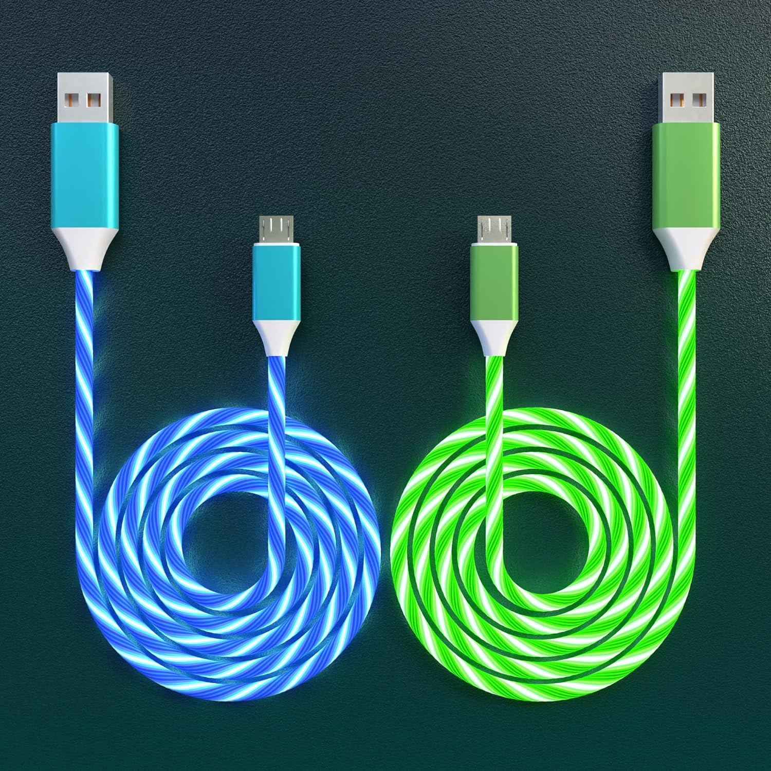 2 Pack Micro USB Cable Android Charger, Led Light Up Glowing Micro USB ...
