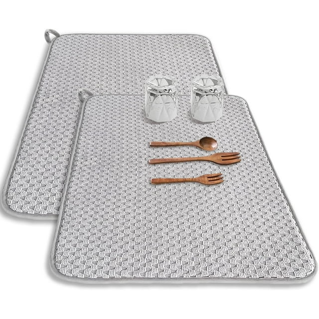 2 Pack Microfiber Dish Drying Mat, Absorbent Dish Drainer Kitchen ...