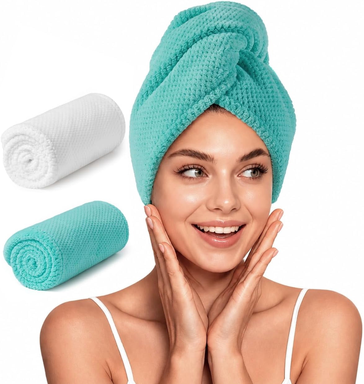 2 Pack Microfiber Hair Towel Wrap for Women, Super Absorbent Quick Dry ...