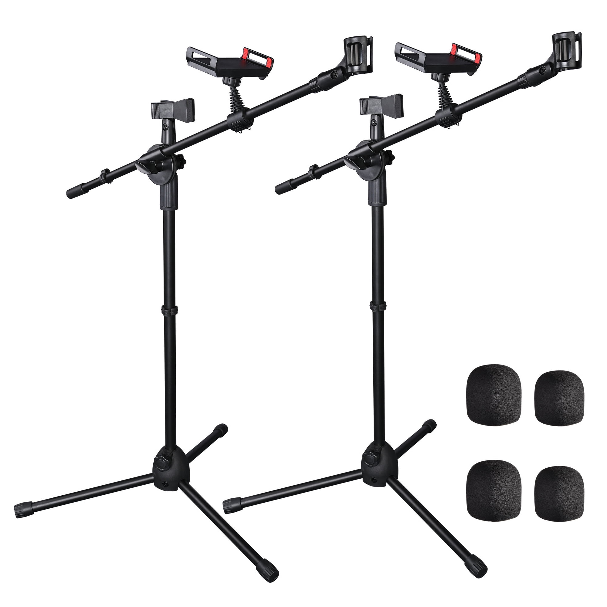 2 Pack Microphone Boom Arm Stand Adjustable Tripod W/ Phone Holder Dual ...