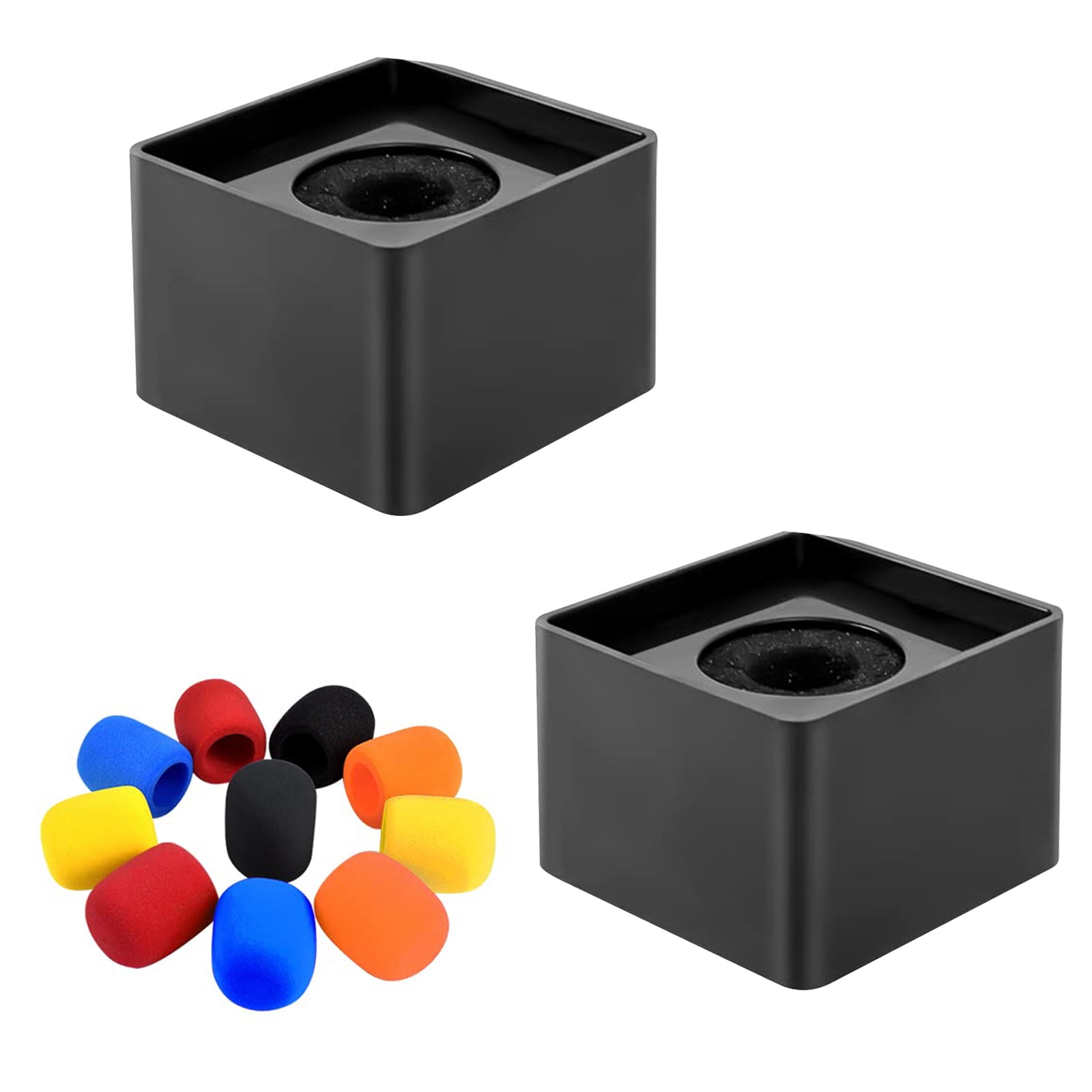 2 Pack Microphone Flag Station, Square Cube Shaped Interview Black ABS ...