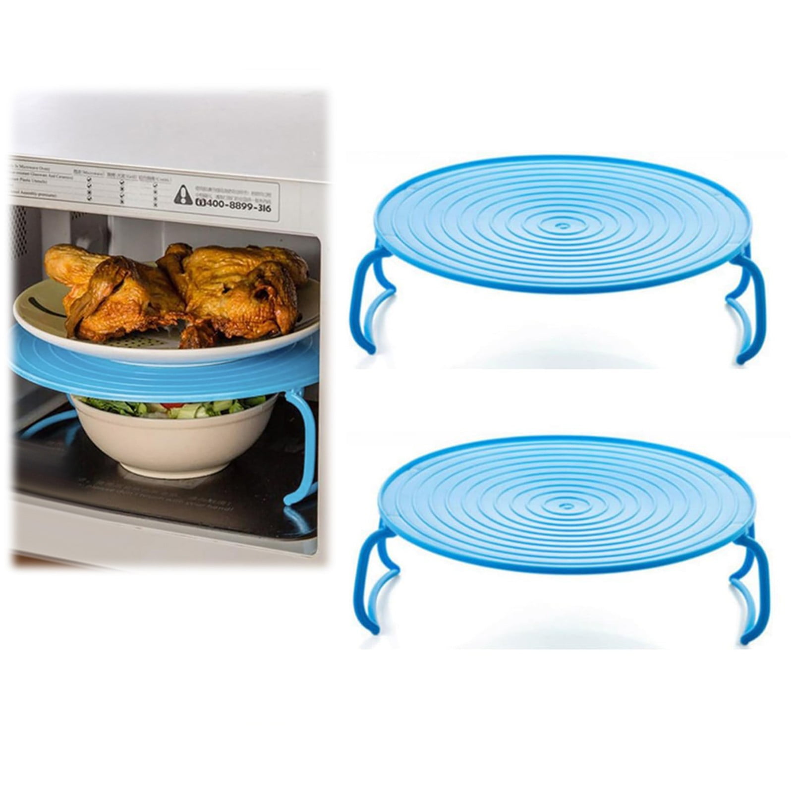 2-Pack Microwave Folding Tray, 2-Tier Plate Stacker with Foldable ...