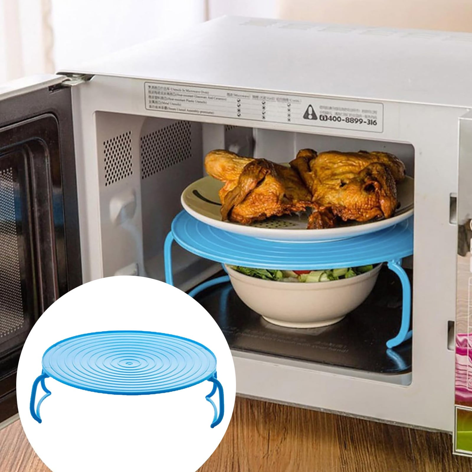 2 Pack Microwave Folding Tray Microwave Stacker Cooker 2 Tier Microwave Plate Stacker Microwave ...