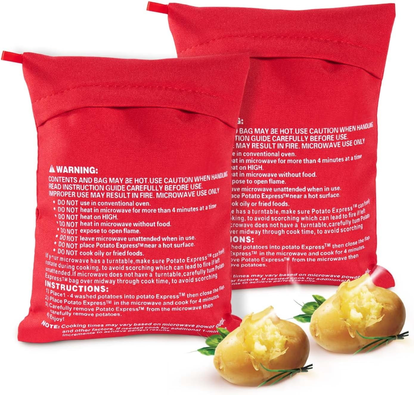 2 Pack Microwave Potato Bag Reusable Baked Potato Pouch Bag, Red ...