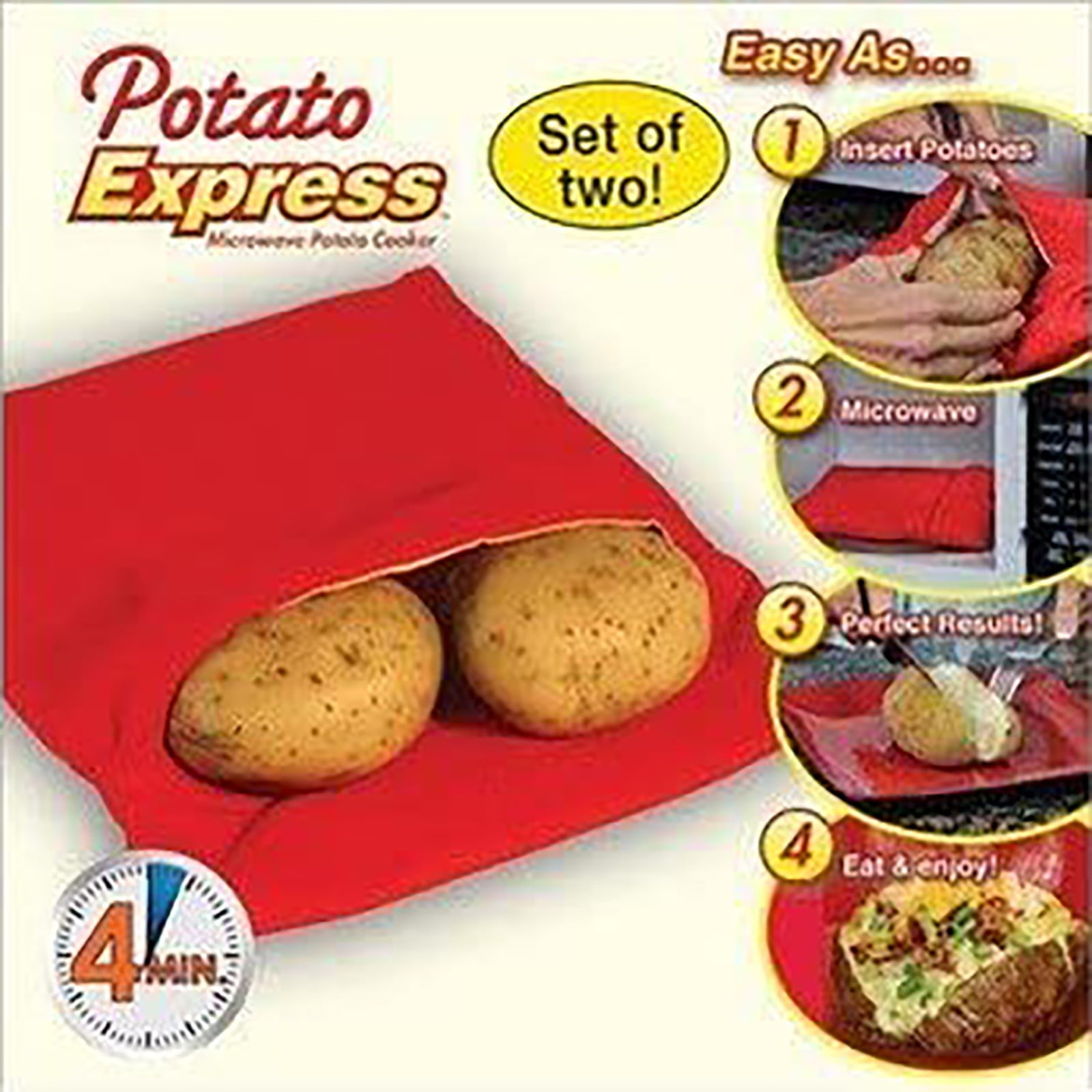 2 Pack Microwave Potato Bag Reusable Baked Potato Pouch Bag, Red ...